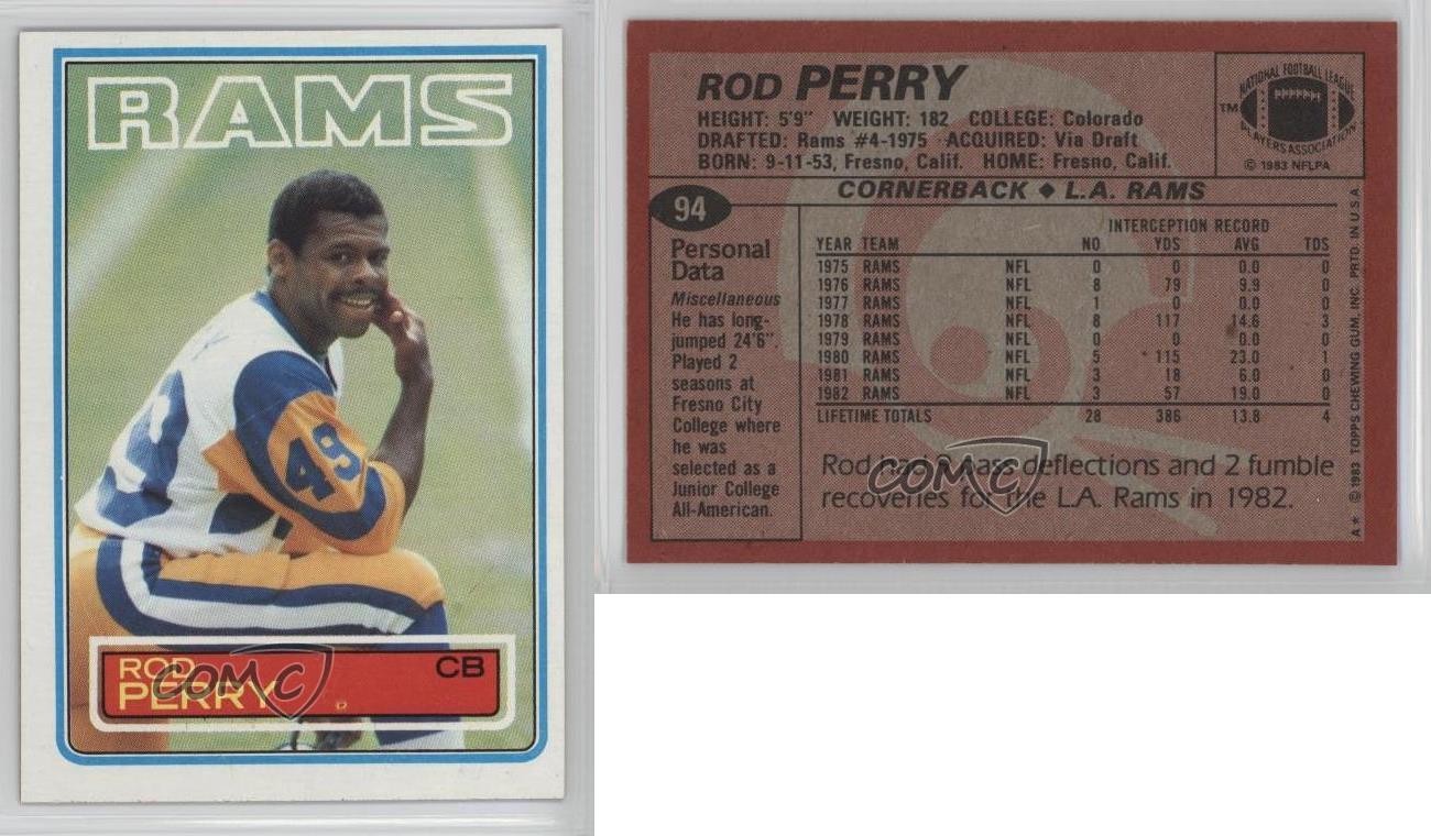 1983 Topps #94 Rod Perry Los Angeles Rams Football Card | eBay