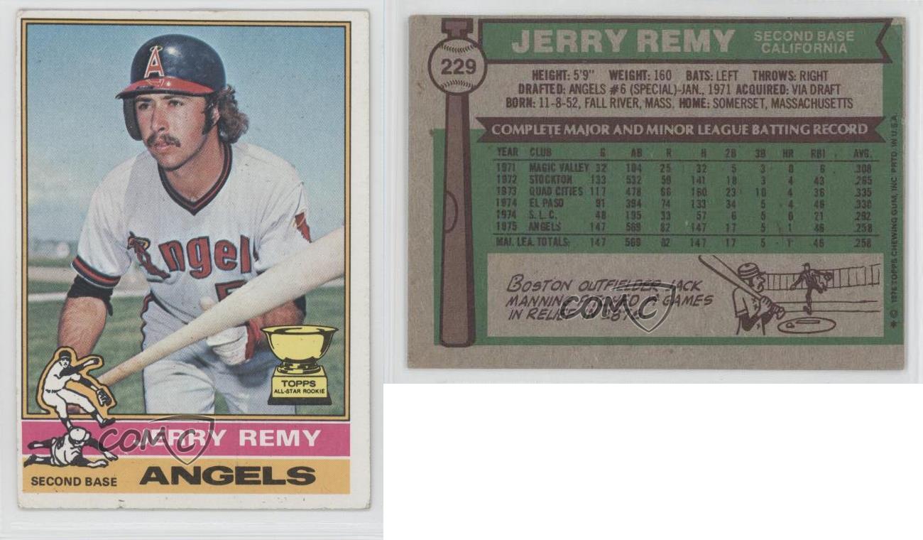 1976 Topps #229 Jerry Remy Los Angeles Angels RC Rookie Baseball Card ...