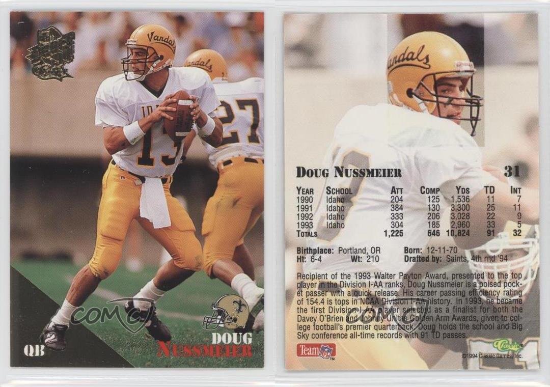 1994 Classic NFL Draft Gold #31 Doug Nussmeier New Orleans Saints Idaho ...