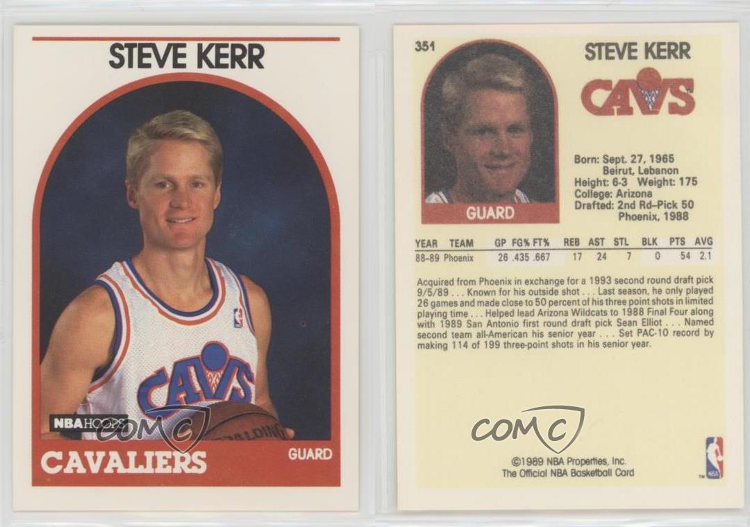 1989-90 NBA Hoops #351 Steve Kerr Cleveland Cavaliers RC Rookie ... 1989-90 NBA Hoops #351 Steve Kerr Cleveland Cavaliers RC Rookie ...