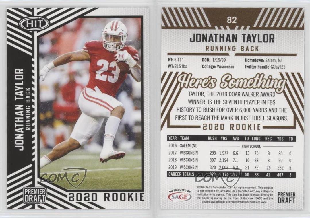 Jonathan Taylor Rookie Card 2020 Sage Premier Draft #82 Collectibles ...