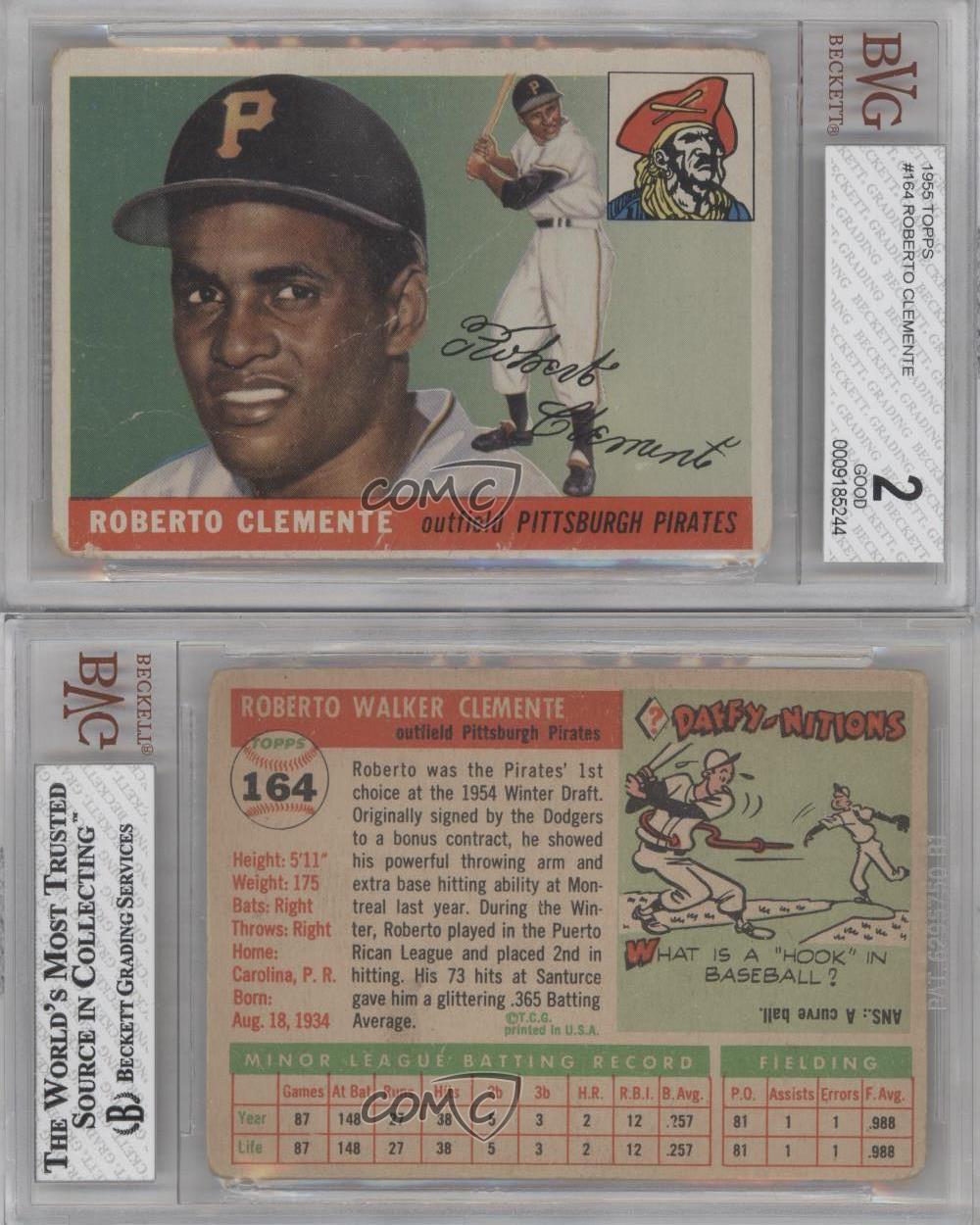 1955 Topps 164 Roberto Clemente BVG 2 Pittsburgh Pirates RC Rookie ...