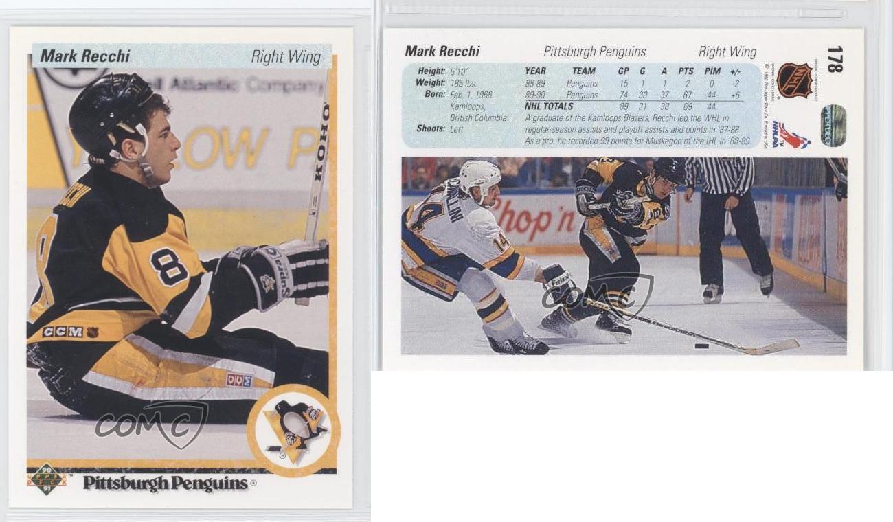 1990-91 Upper Deck #178 Mark Recchi Pittsburgh Penguins RC Rookie ...