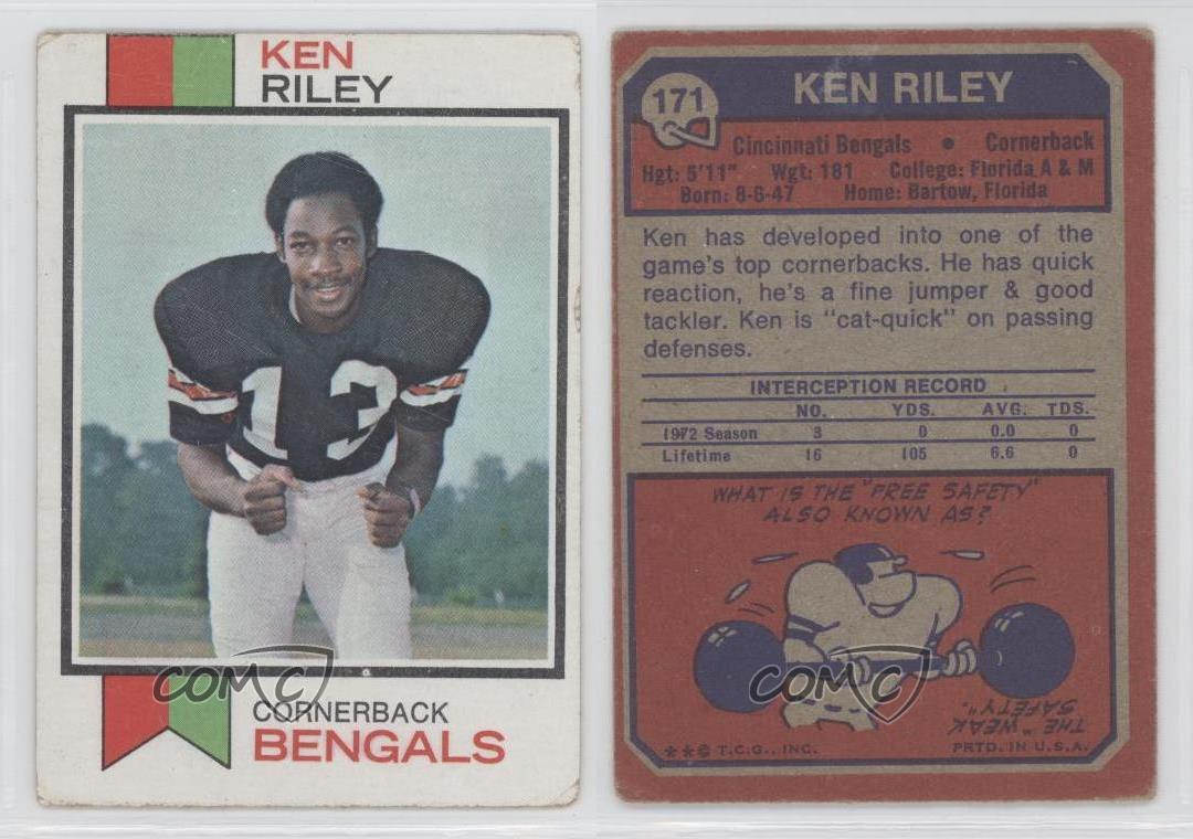 1973 Topps #171 Ken Riley Cincinnati Bengals RC Rookie Football Card | eBay