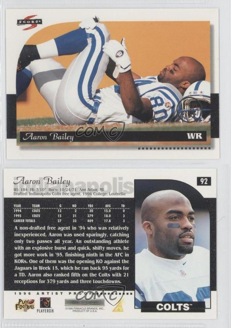 1996 Score Artist's Proof #92 Aaron Bailey Indianapolis Colts Football ...