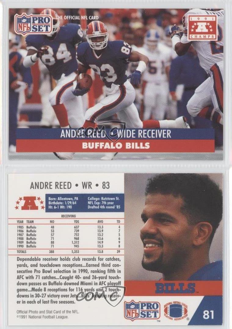1992 Pro Set NFL Experience #81 Andre Reed Buffalo Bills Football Card ...